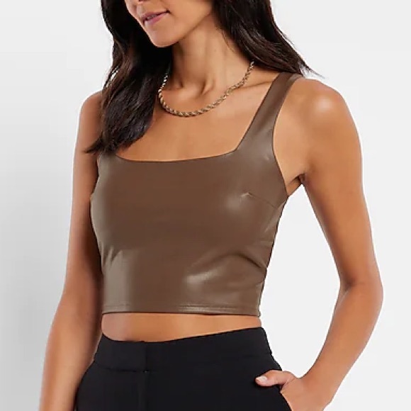 Express | Tops | Body Contour Faux Leather Square Neck Cropped Tank ...